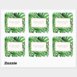Watercolor Tropical Monstera Leaves Pattern Square Sticker | Zazzle