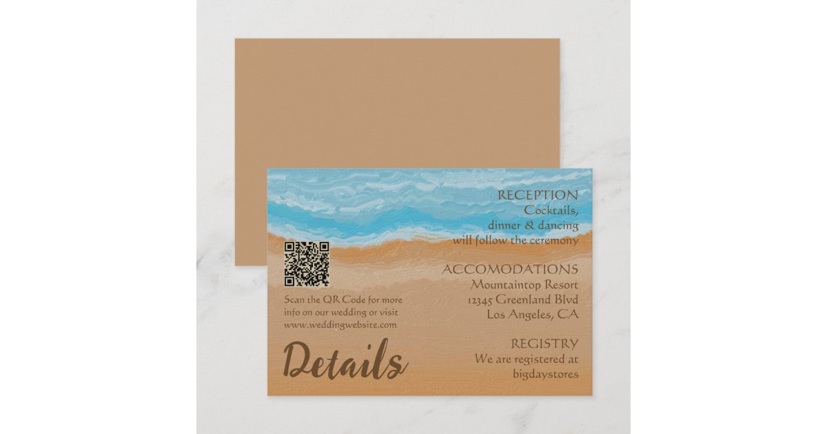 Watercolor Tropical Ocean Beach QR Code Wedding Enclosure Card | Zazzle