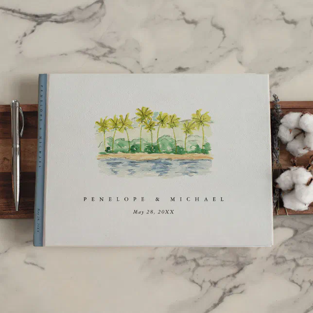 Watercolor Tropical Palm Beach Wedding Guest Book | Zazzle