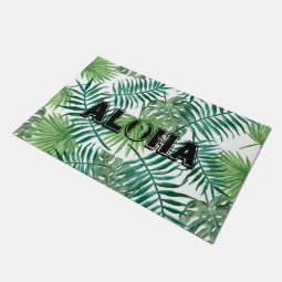 Watercolor Tropical Palm Leaves Aloha Door Mat | Zazzle