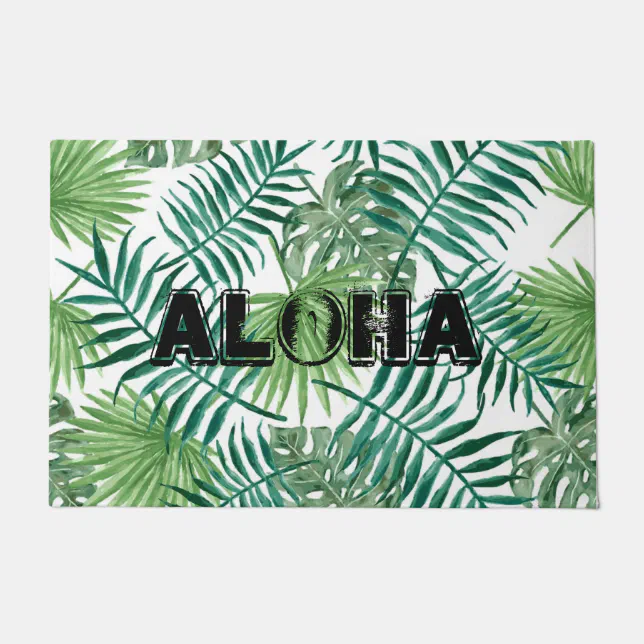 Watercolor Tropical Palm Leaves Aloha Door Mat | Zazzle