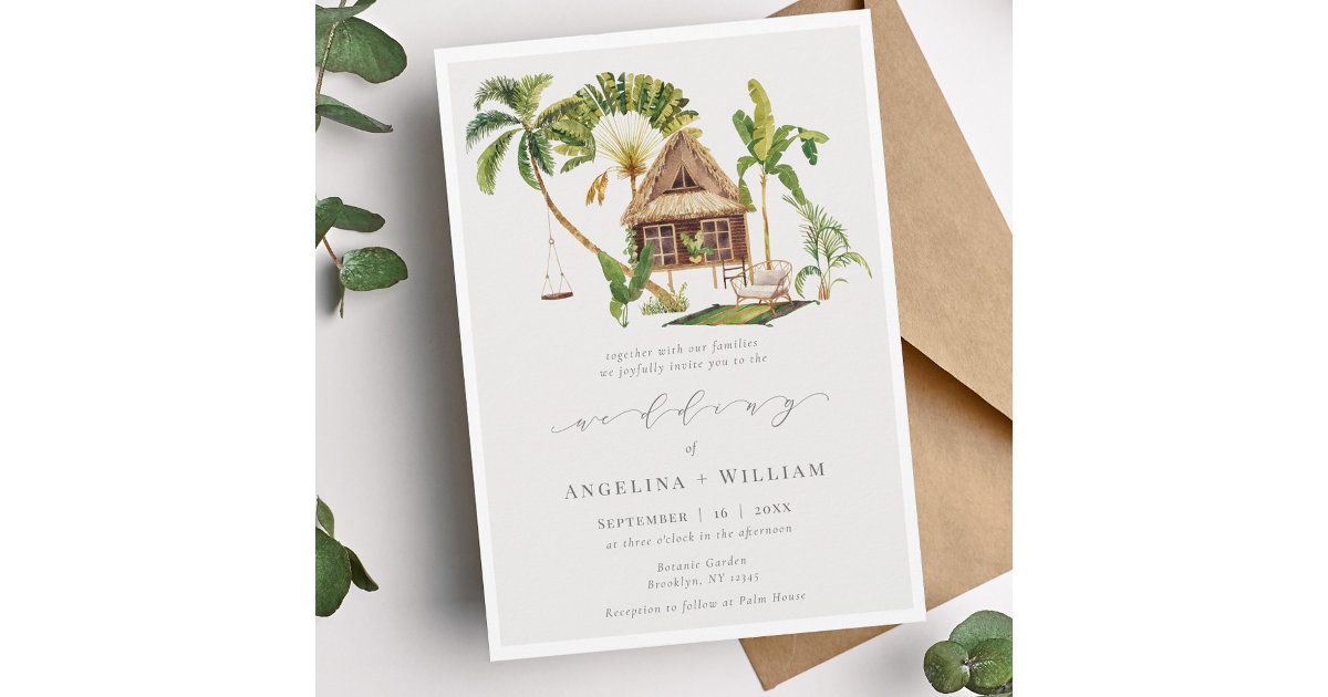 Watercolor Tropical Palm Tree Wedding Invitation | Zazzle