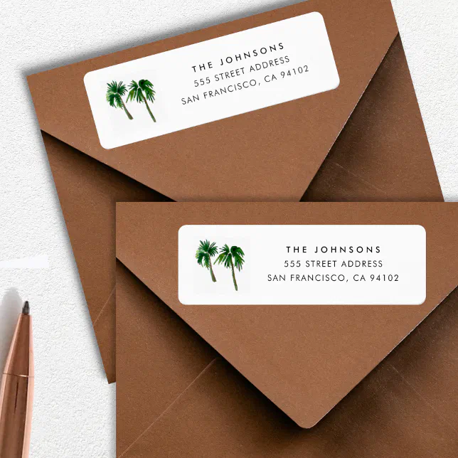 Watercolor Tropical Palm Trees Label | Zazzle