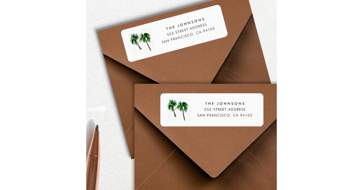 Watercolor Tropical Palm Trees Label | Zazzle