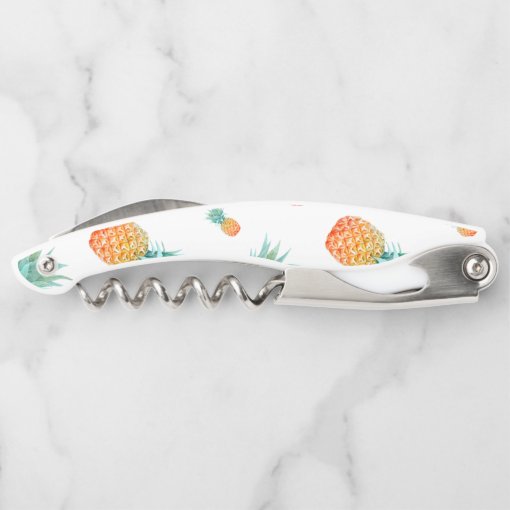 Watercolor Tropical Pineapple Monogram Bottle Waiter's Corkscrew | Zazzle