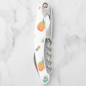 Watercolor Tropical Pineapple Monogram Bottle Waiter's Corkscrew | Zazzle