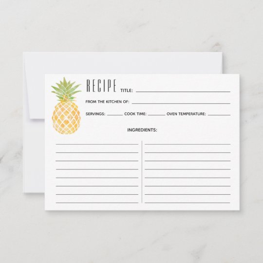 Watercolor Tropical Pineapple Recipe Card | Zazzle.com