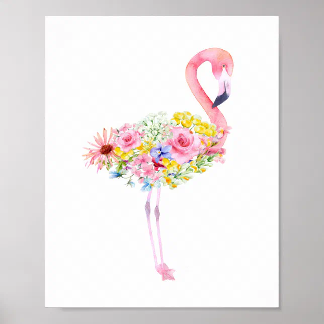 Watercolor Tropical Pink Flamingo Nursery Poster | Zazzle