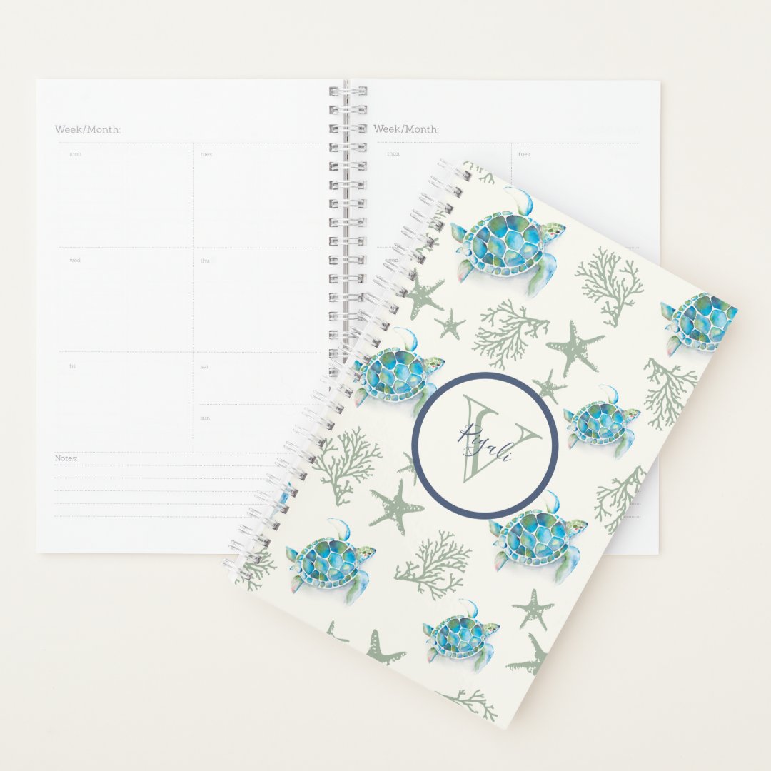 Watercolor Tropical Sea Turtle Planner | Zazzle
