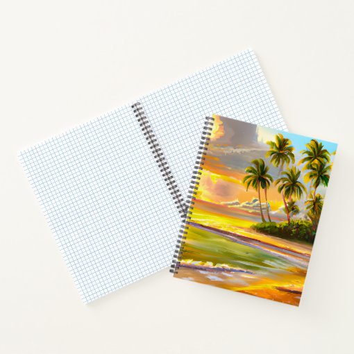 Watercolor Tropical Sunset Beach Painting Notebook | Zazzle