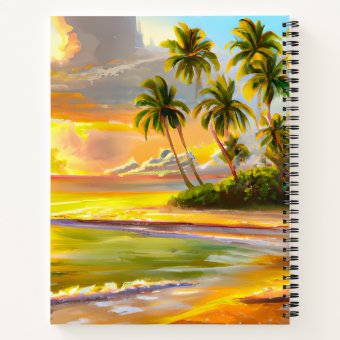 Watercolor Tropical Sunset Beach Painting Notebook | Zazzle