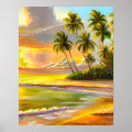 Watercolor Tropical Sunset Beach Painting Poster | Zazzle