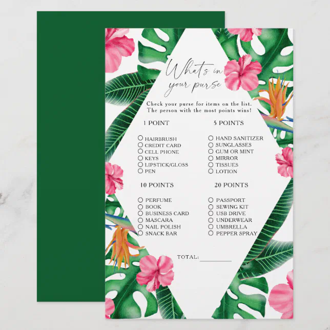 Watercolor tropical - What's in your purse game | Zazzle