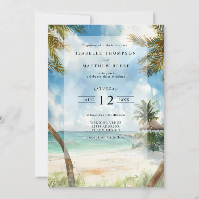Watercolor Tulum Tropical Beach Wedding Invitation | Zazzle