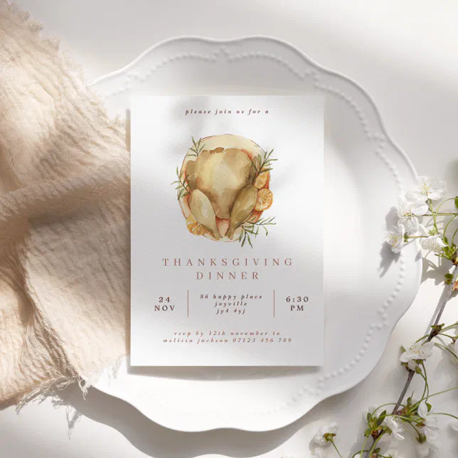 Watercolor Turkey Thanksgiving Dinner Invitation | Zazzle