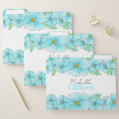 Watercolor Turquoise Blue Flowers and Greenery File Folder | Zazzle