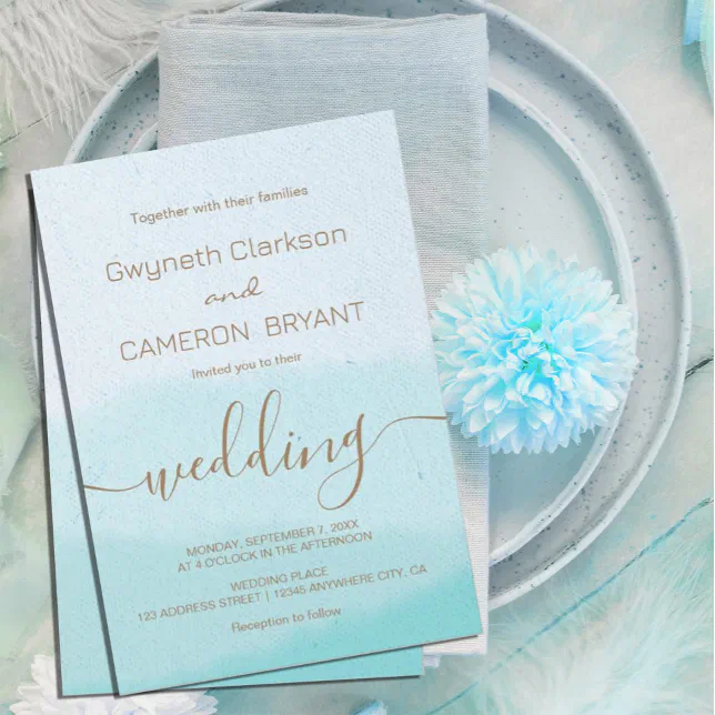 Watercolor | Turquoise Calligraphy Script Wedding Invitation | Zazzle