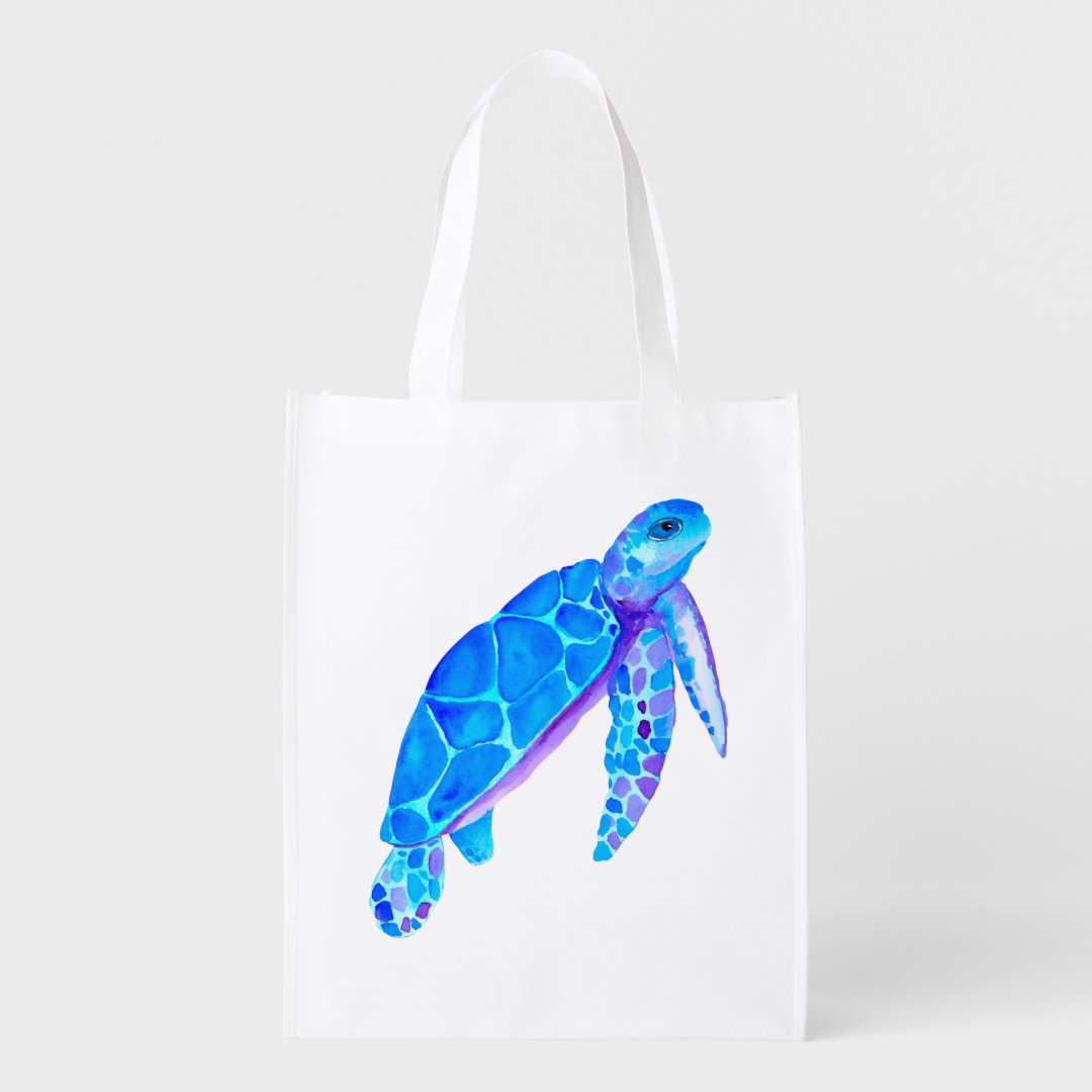 Watercolor Turtle Grocery Bag | Zazzle