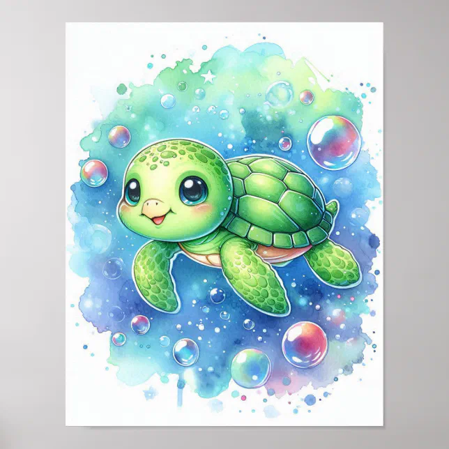 Watercolor Turtle Poster | Zazzle