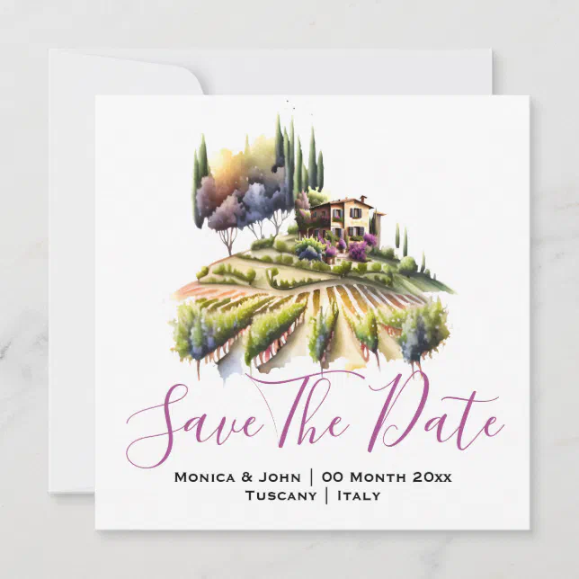 Watercolor Tuscan Villa vineyard vines Italian Invitation | Zazzle