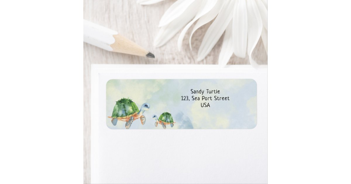 Watercolor two Sea turtle Label | Zazzle