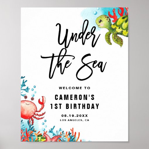 Watercolor Under the Sea Birthday Party Welcome Poster | Zazzle
