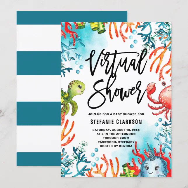 Watercolor Under the Sea Virtual Baby Shower Invitation | Zazzle