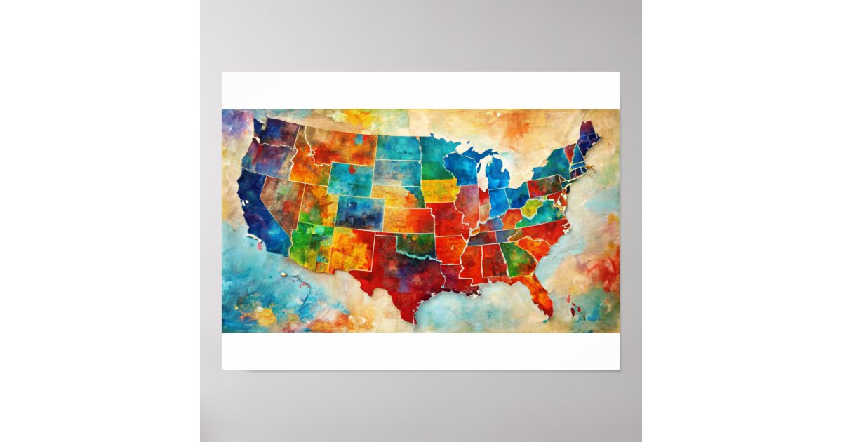 Watercolor USA Map Poster | Zazzle