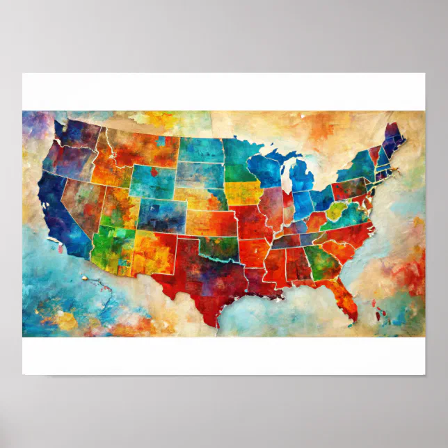 Watercolor USA Map Poster | Zazzle