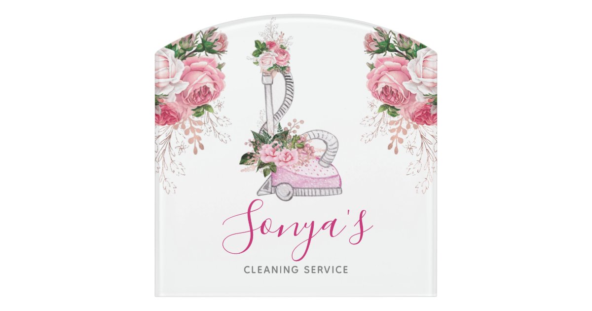 Watercolor vacuum cleaner Cleaning Service Pink Door Sign | Zazzle