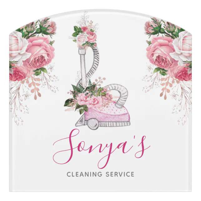 Watercolor vacuum cleaner Cleaning Service Pink Door Sign | Zazzle