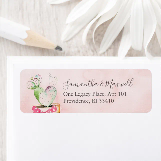 Watercolor Valentine Heart Cactus Address Labels | Zazzle