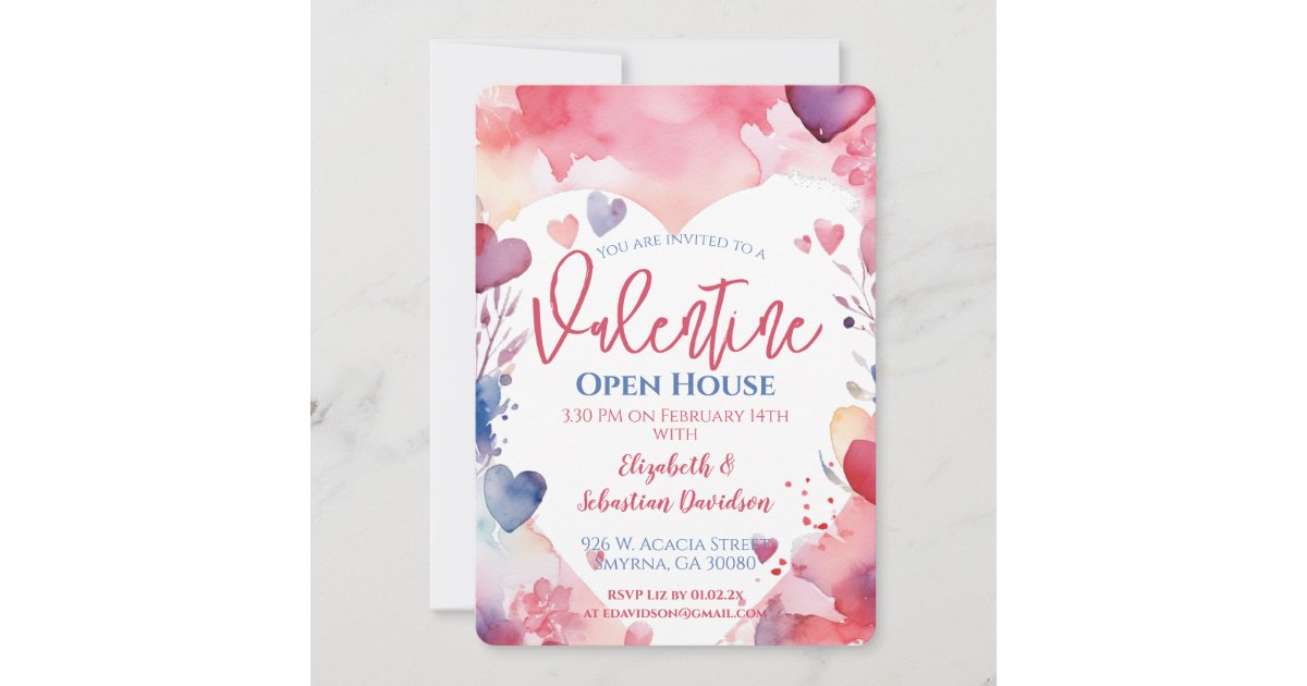 Watercolor Valentine Open House Party Invitation | Zazzle