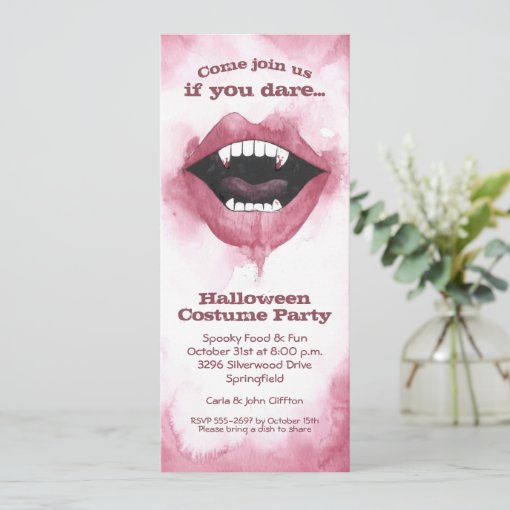 Watercolor Vampire Smile Halloween Invitations | Zazzle