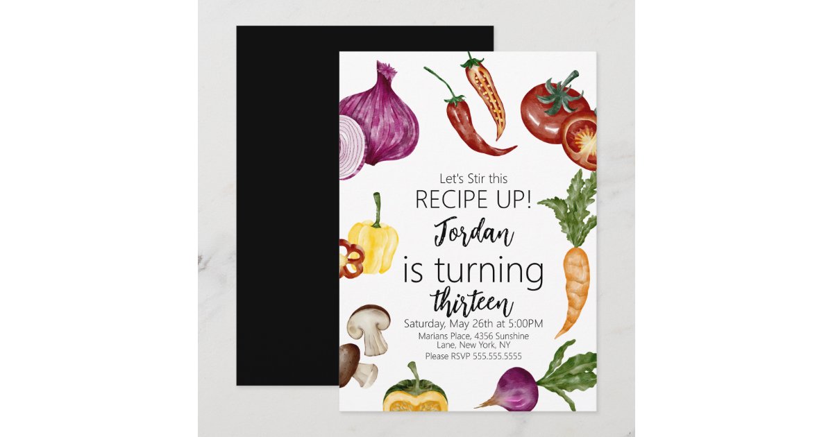 Watercolor Vegetables Cooking Restaurant Birthday Invitation | Zazzle