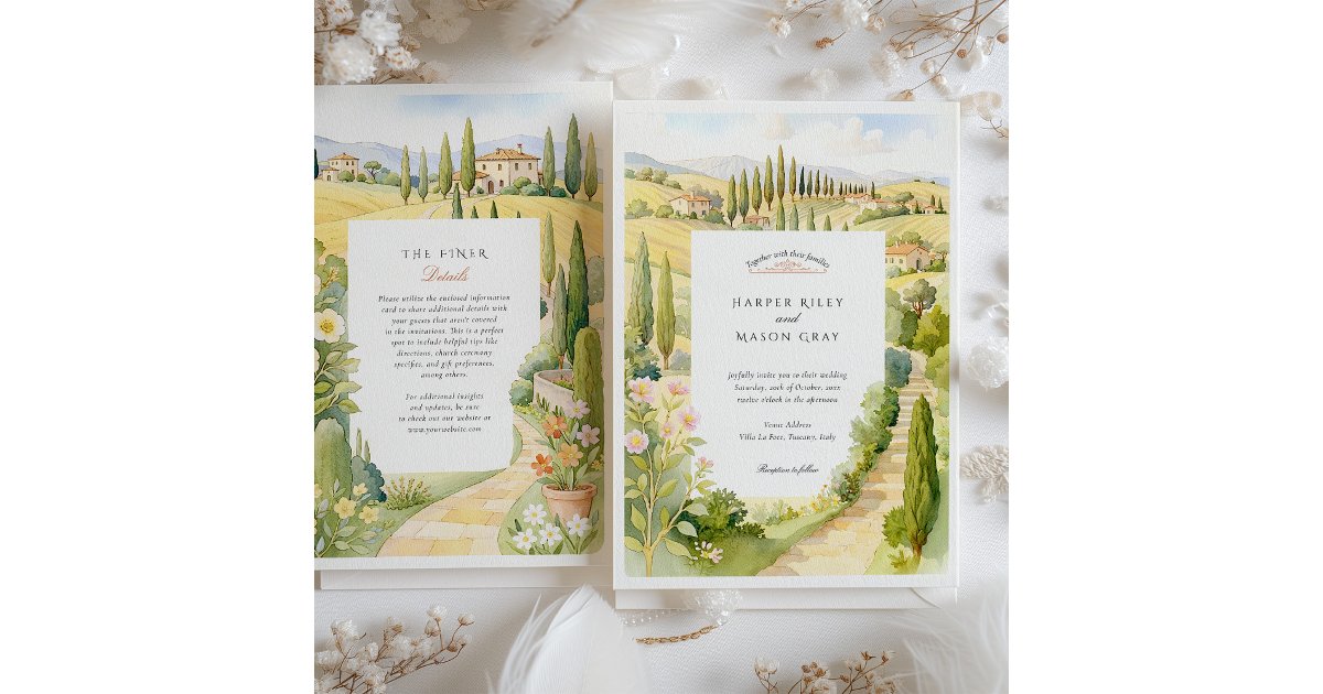 Watercolor Villa La Foce Tuscany Italy Wedding Invitation | Zazzle