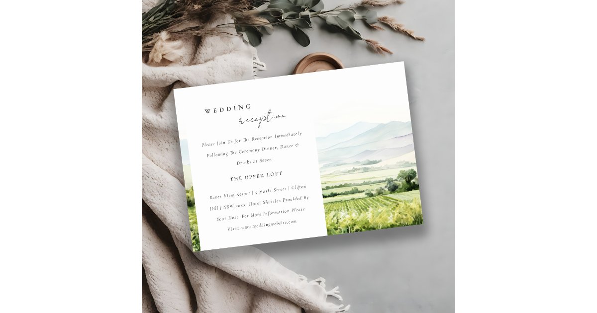 Watercolor Vineyard Landscape Wedding Reception Enclosure Card | Zazzle