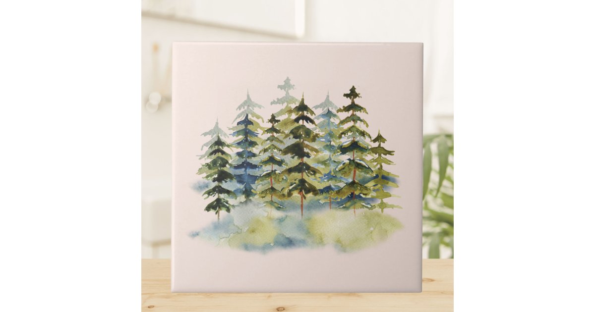 Watercolor Vintage Rustic Pine Forest Ceramic Tile | Zazzle