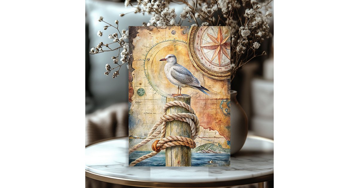 Watercolor vintage sea Glarus gull compass old map Tissue Paper | Zazzle