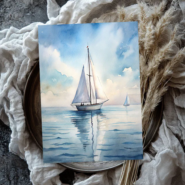 Watercolor vintage white boat in the sea tissue paper | Zazzle