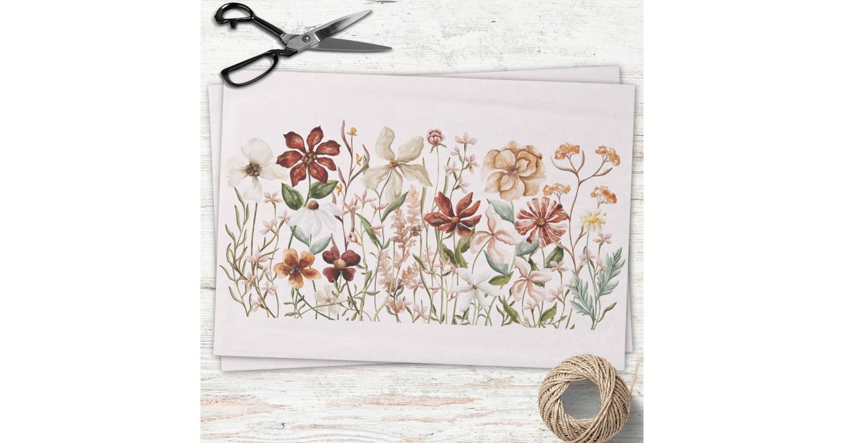 Watercolor Vintage Wildflower Meadow Decoupage Tissue Paper | Zazzle