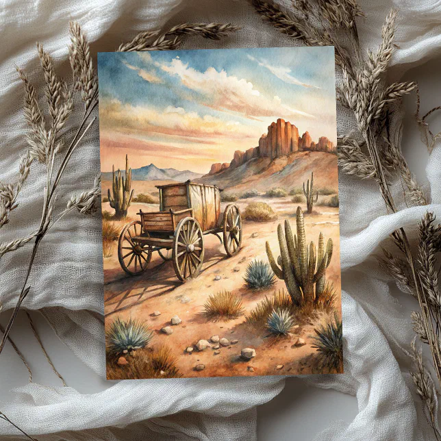 Watercolor vintage wooden cart in a prairie tissue paper | Zazzle