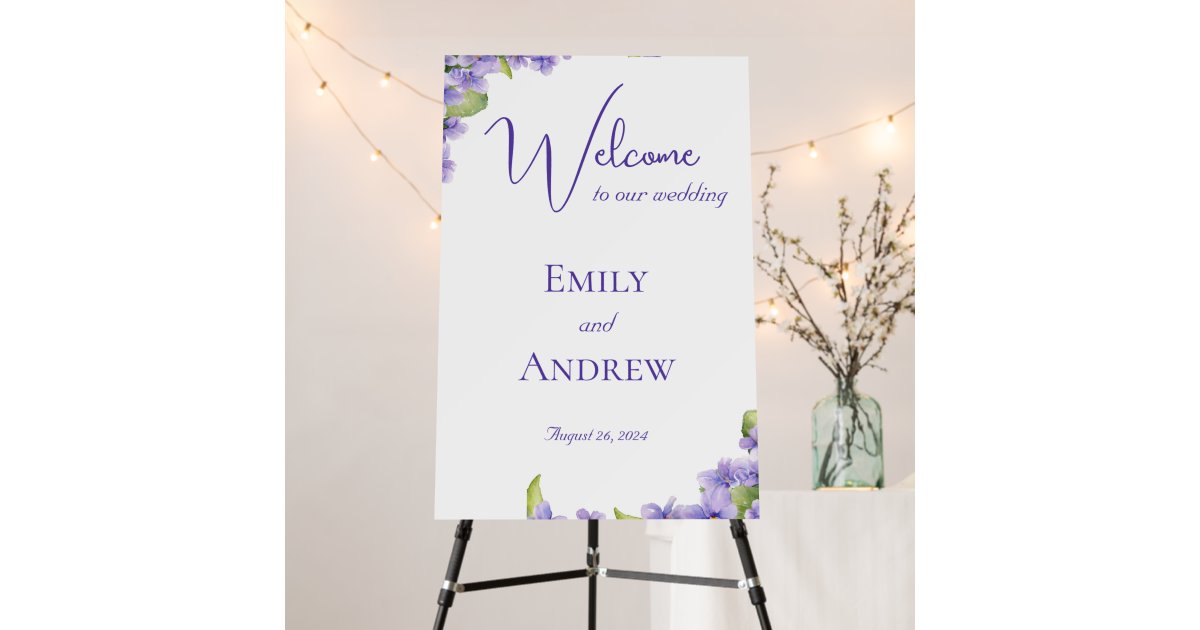 Watercolor Violets Floral Wedding Welcome Sign | Zazzle