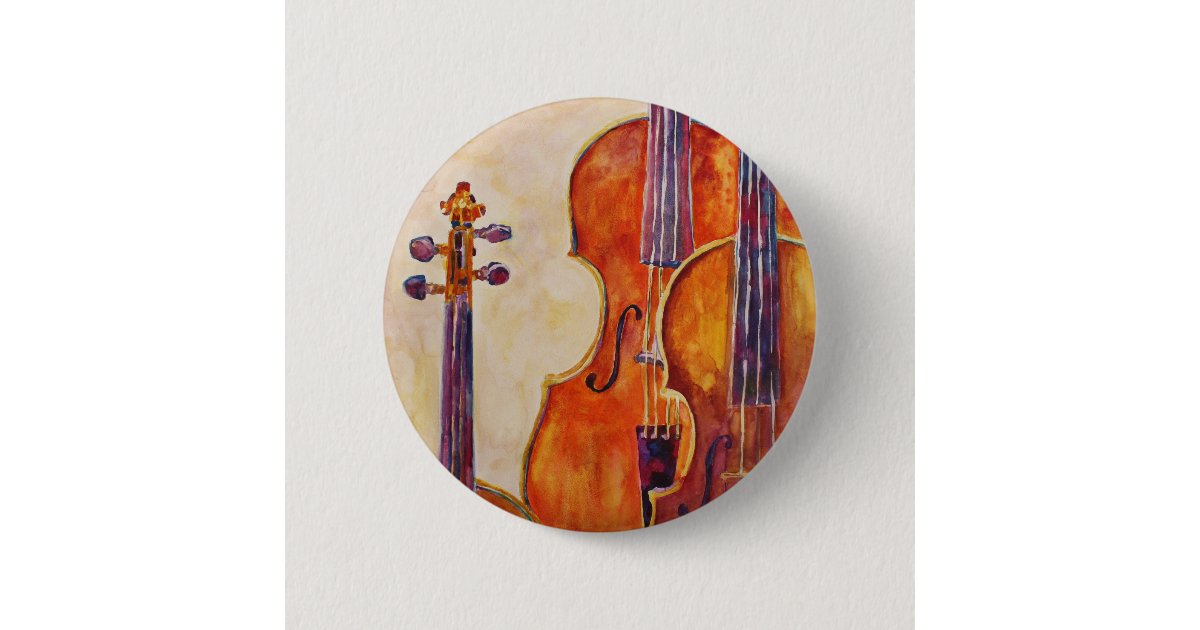 Watercolor Violins Pinback Button | Zazzle