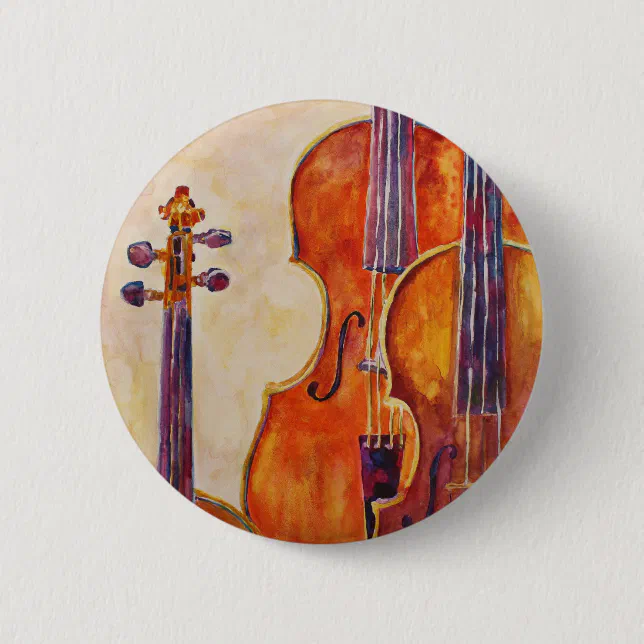 Watercolor Violins Pinback Button | Zazzle