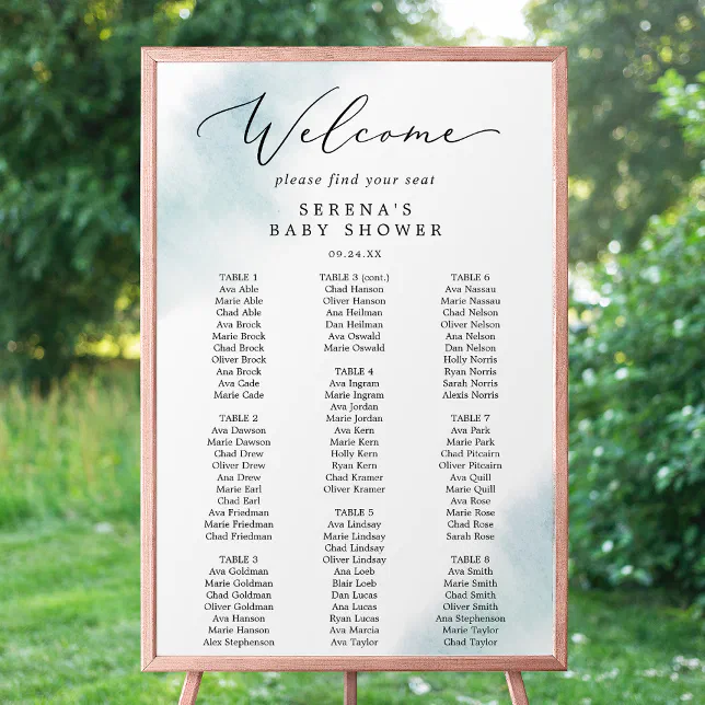 Watercolor Wash | Blue Baby Shower Seating Chart | Zazzle