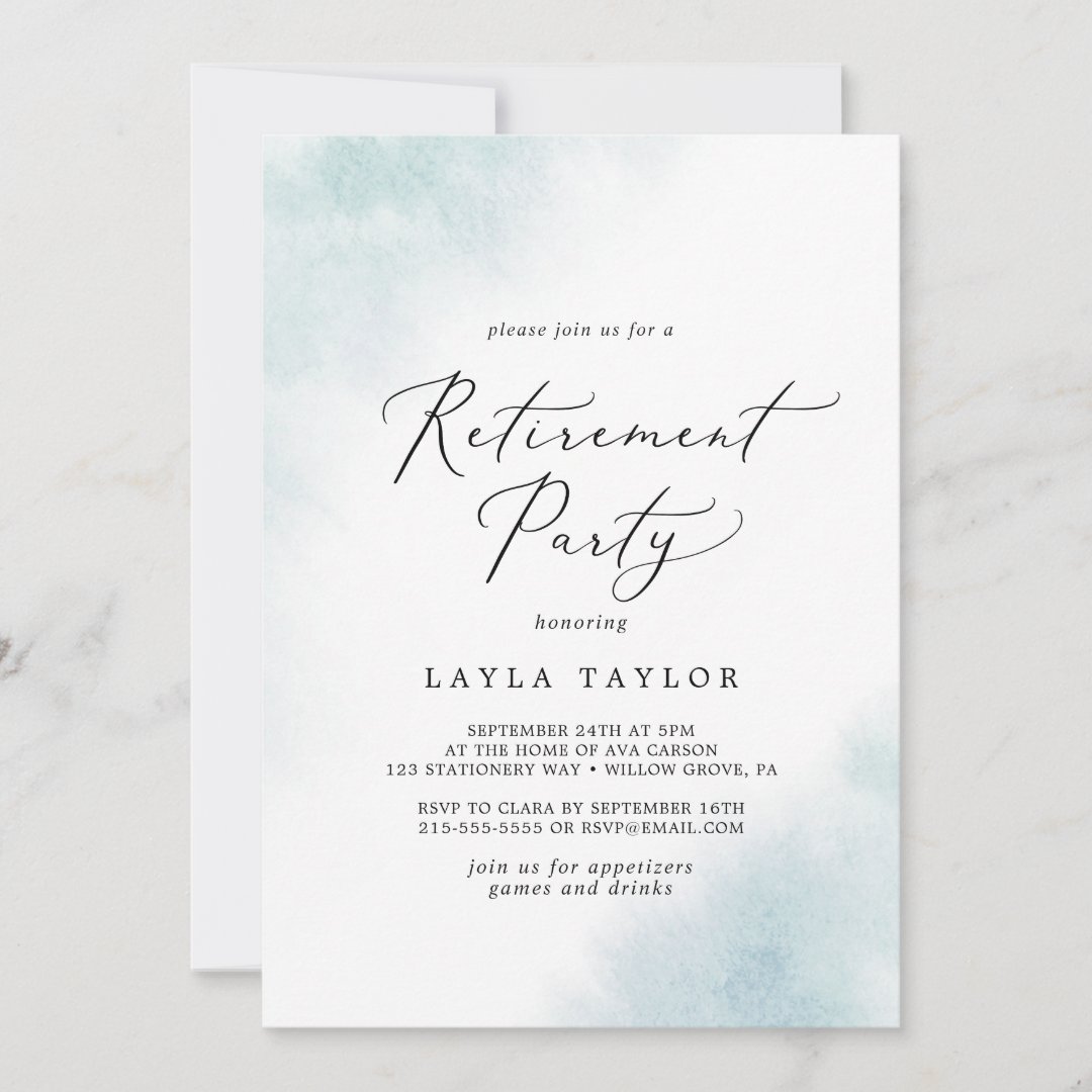 Watercolor Wash | Blue Retirement Party Invitation | Zazzle