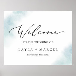 Watercolor Wash | Blue Wedding Welcome Poster | Zazzle