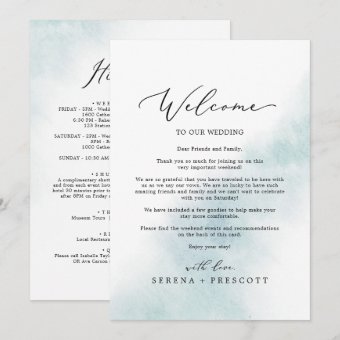 Watercolor Wash Blue Welcome Letter & Itinerary | Zazzle