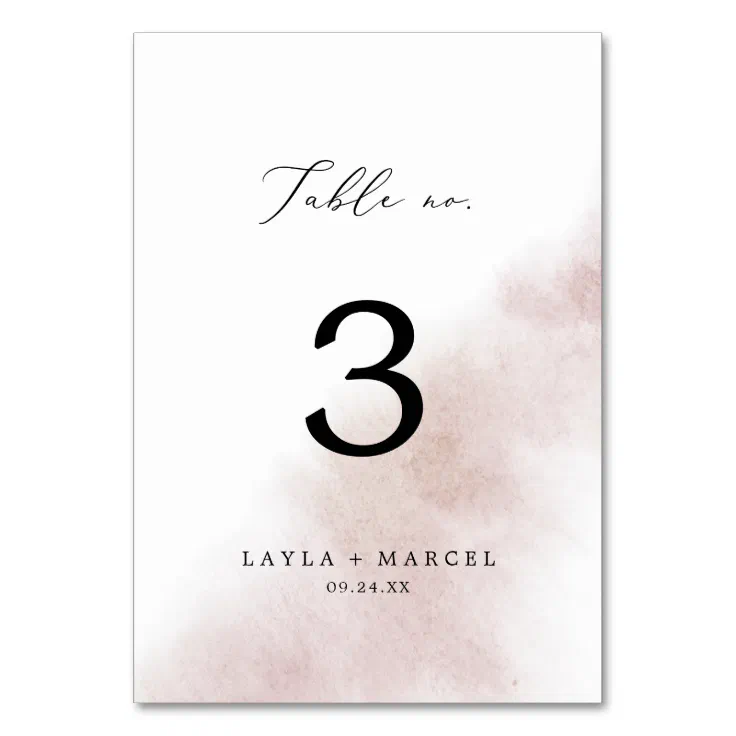 Watercolor Wash | Blush Table Number | Zazzle